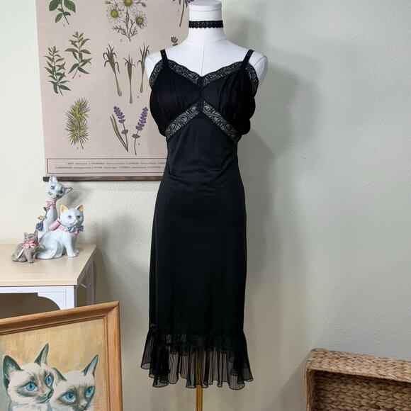 American Vintage | Dresses | Vintage Lace Pleated Ruffle Slip Dress ...